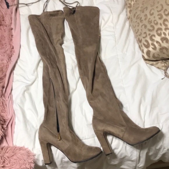 Shoes | Thigh High Suave Tan Heeled Boots | Poshmark
